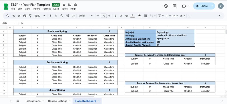 4 Year Plan Template - Etsy