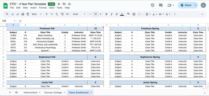 4 Year Plan Template - Etsy