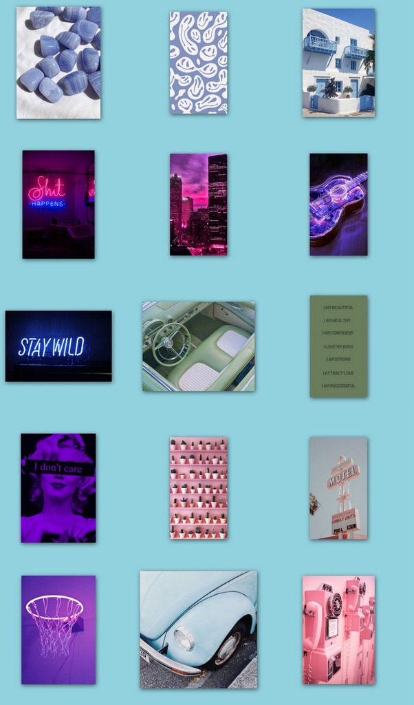Multi Color Aesthetic Wall Collage Kit 50 Pieces Pink Blue Purple Green ...