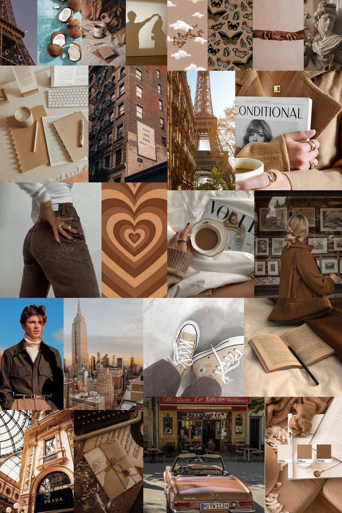 Brown Aesthetic Wall Collage Kit 45 + Pieces Beige Coffee Brown ...