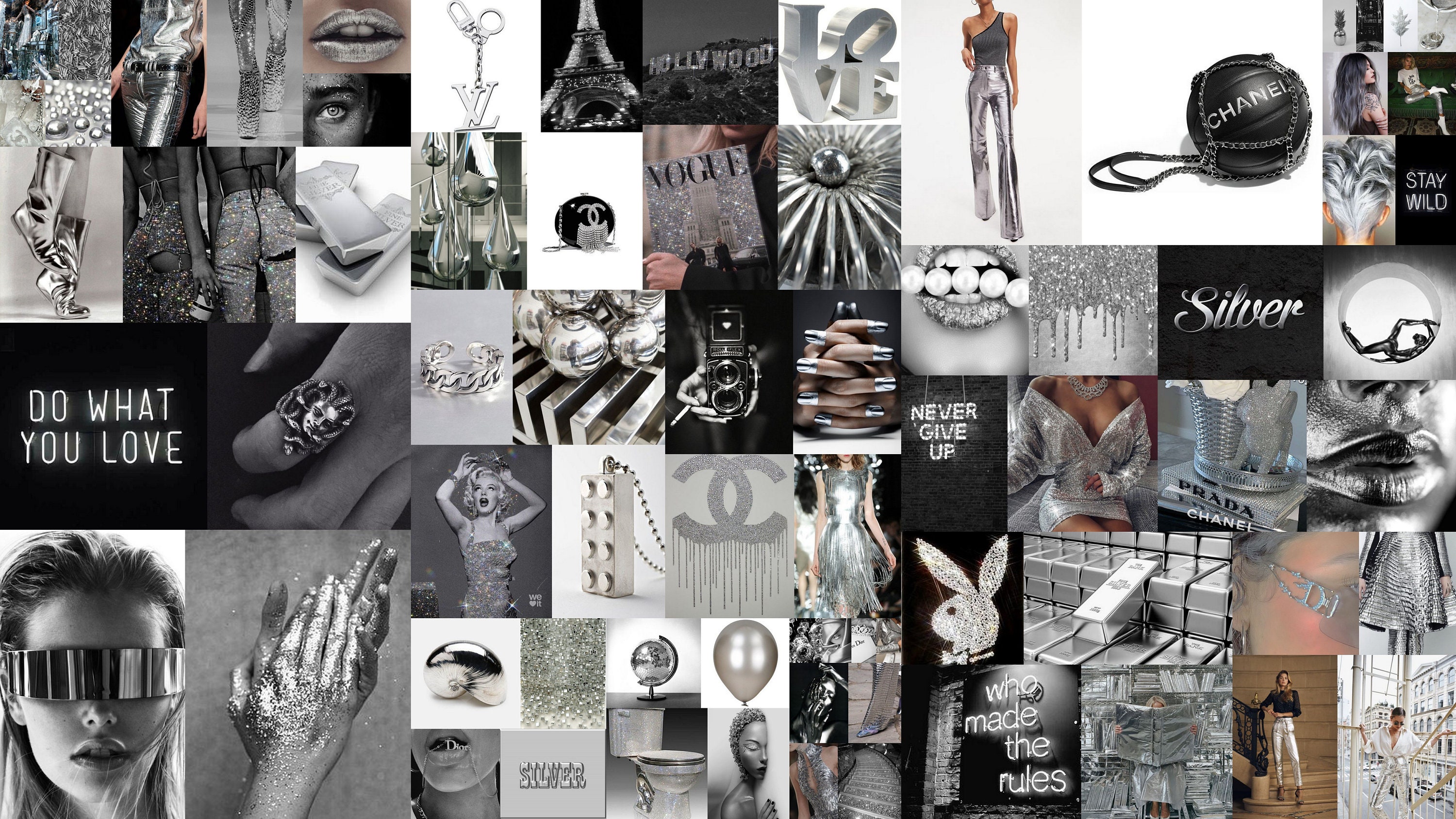 Boujee Silver Aesthetic Photo Collage Kit of 70 Pieces - Etsy