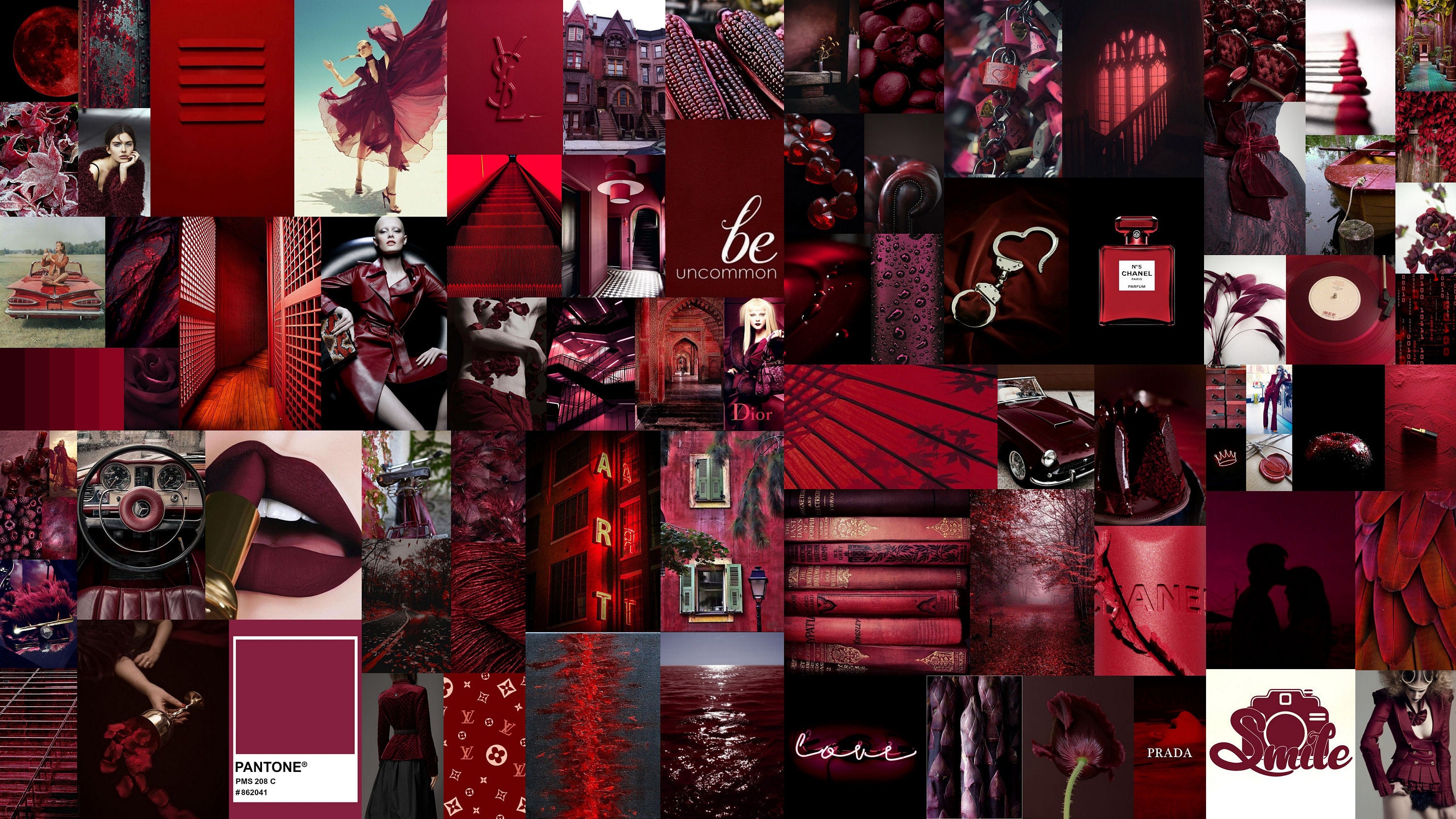 Burgundy Red Wall Collage Kit 105 PCS 4x6 Size Dark Red Aesthetic Photo ...