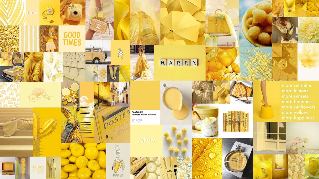 Yellow Aesthetic Wall Collage 75+ Pcs Kit Yellowish Printable Collage ...