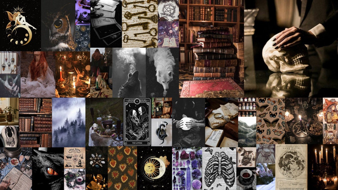 Witch Aesthetic Wall Collage Kit 50 Pieces Witchcraft Black Magic ...