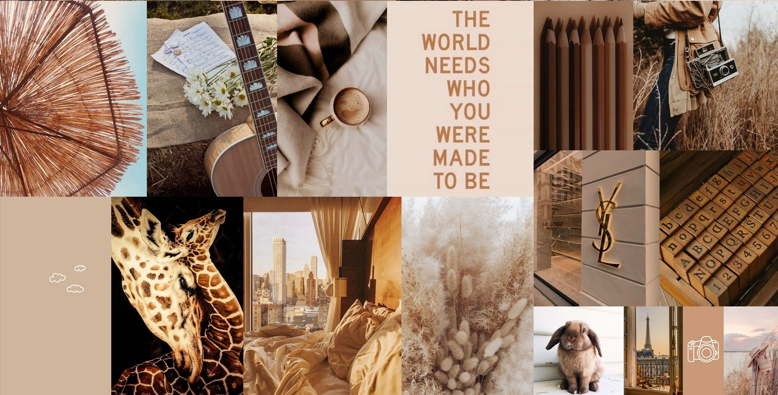 Boujee Light Brown Aesthetic Photo Collage Kit of 70 Pieces / Beige ...