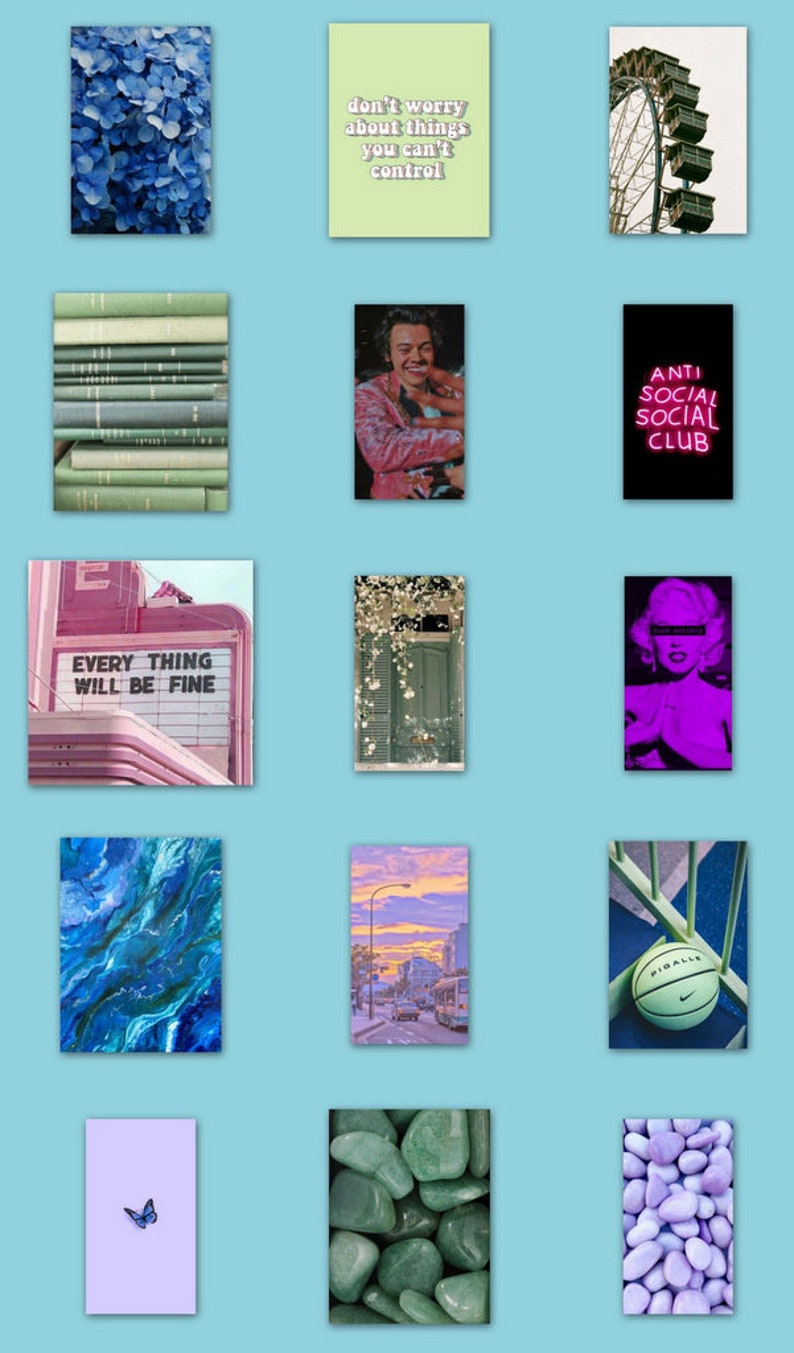 Multi Color Aesthetic Wall Collage Kit 50 Pieces Pink Blue Purple Green ...