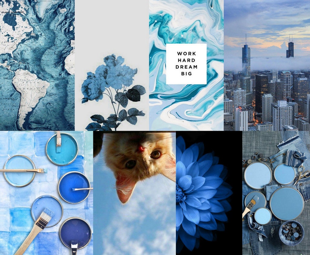 Blue Bougee Wall Collage Kit 45 Pieces Aesthetic Beautifull Bluish ...
