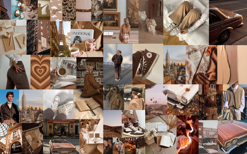 Brown Aesthetic Wall Collage Kit 45 + Pieces Beige Coffee Brown ...