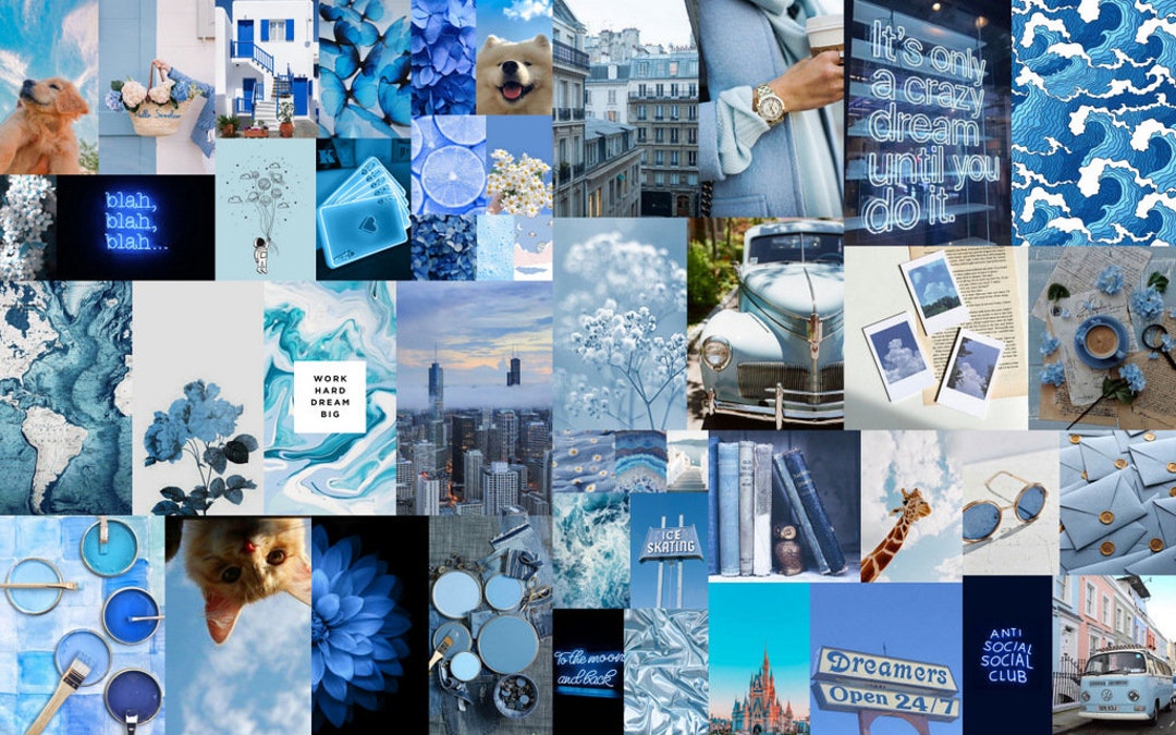 Blue Bougee Wall Collage Kit 45 Pieces Aesthetic Beautifull Bluish ...