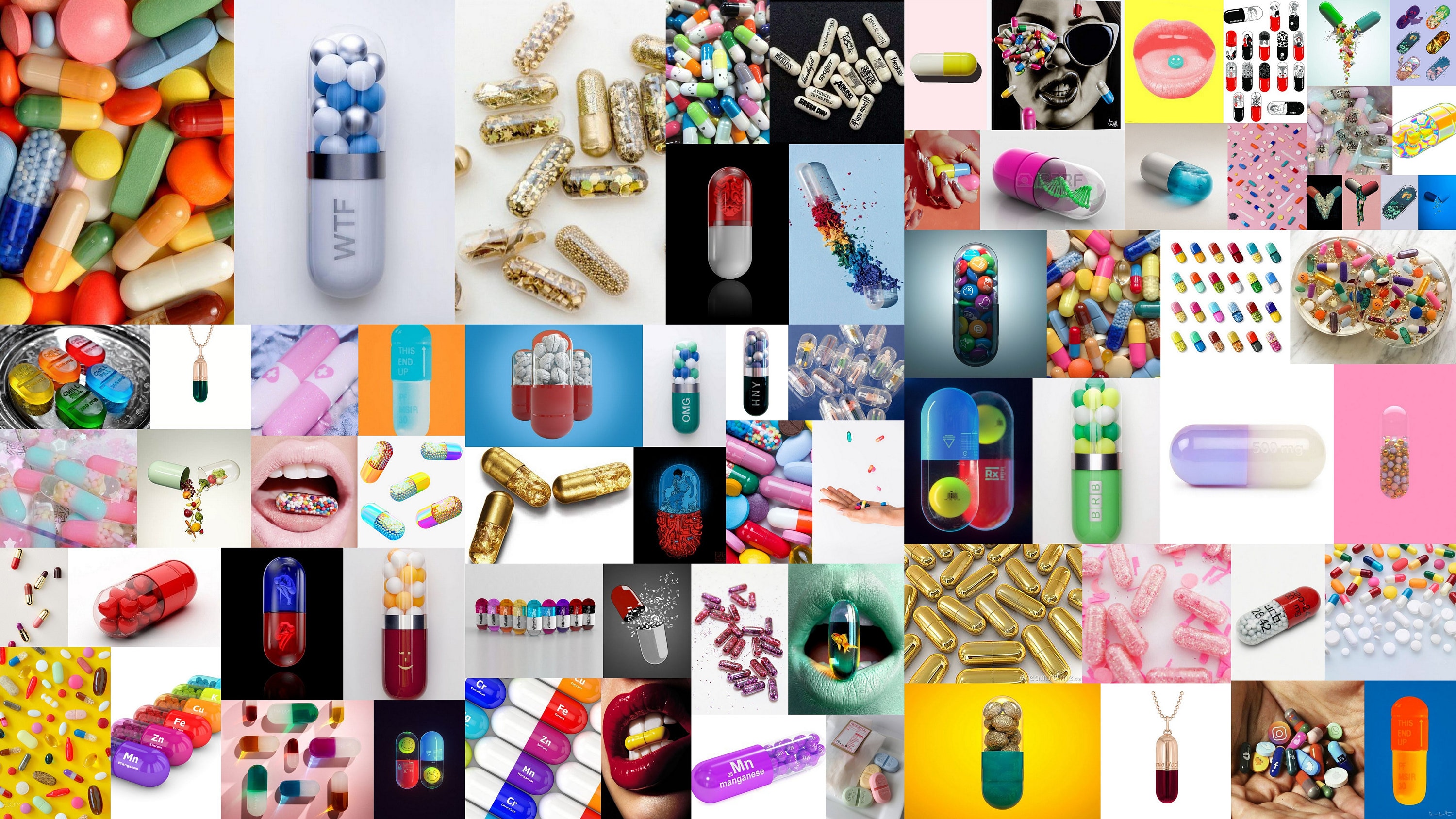 Pill Aesthetic Wall Collage Kit 70 Pcs Printable Multi Colors Pills ...