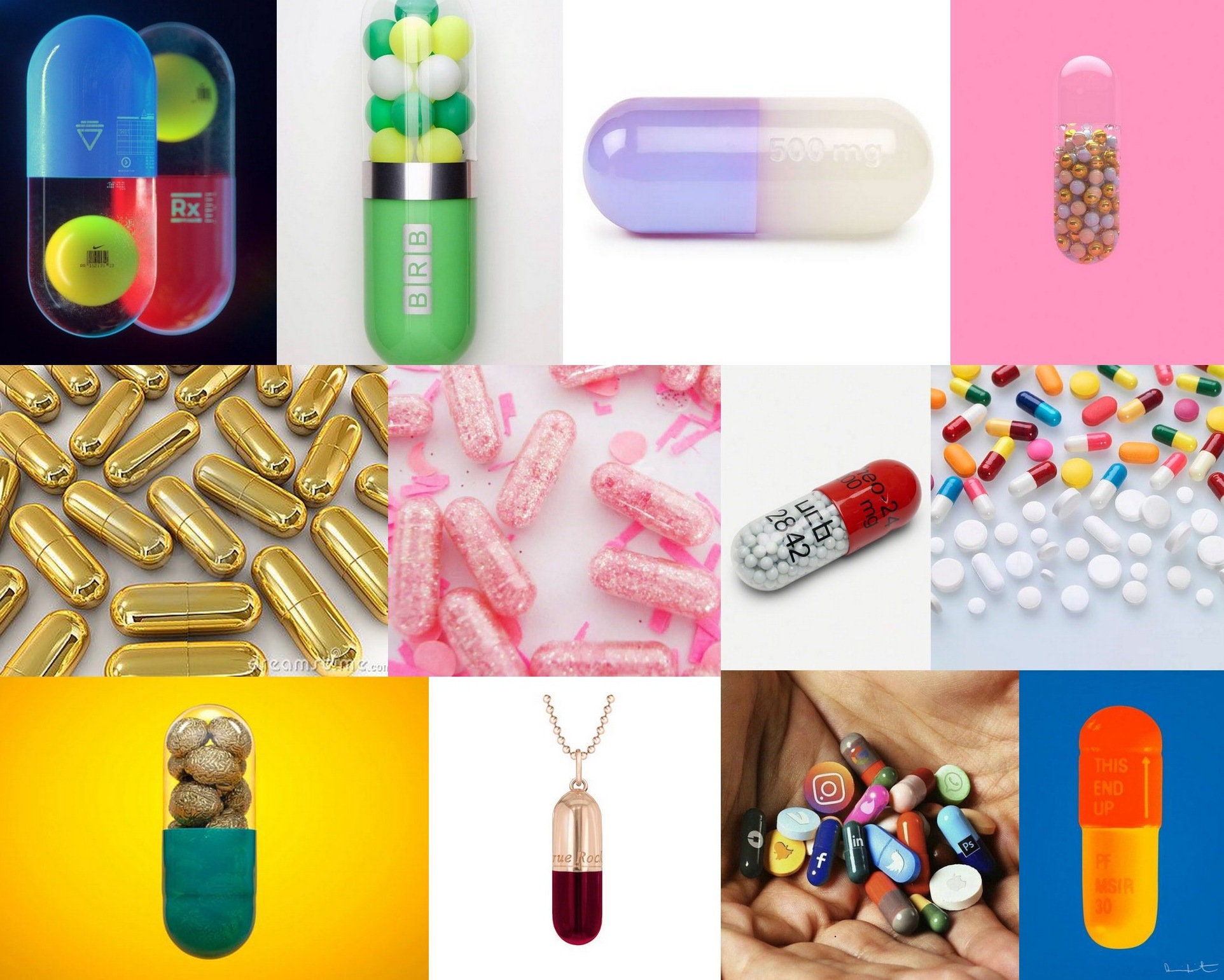 Pill Aesthetic Wall Collage Kit 70 Pcs Printable Multi Colors Pills ...