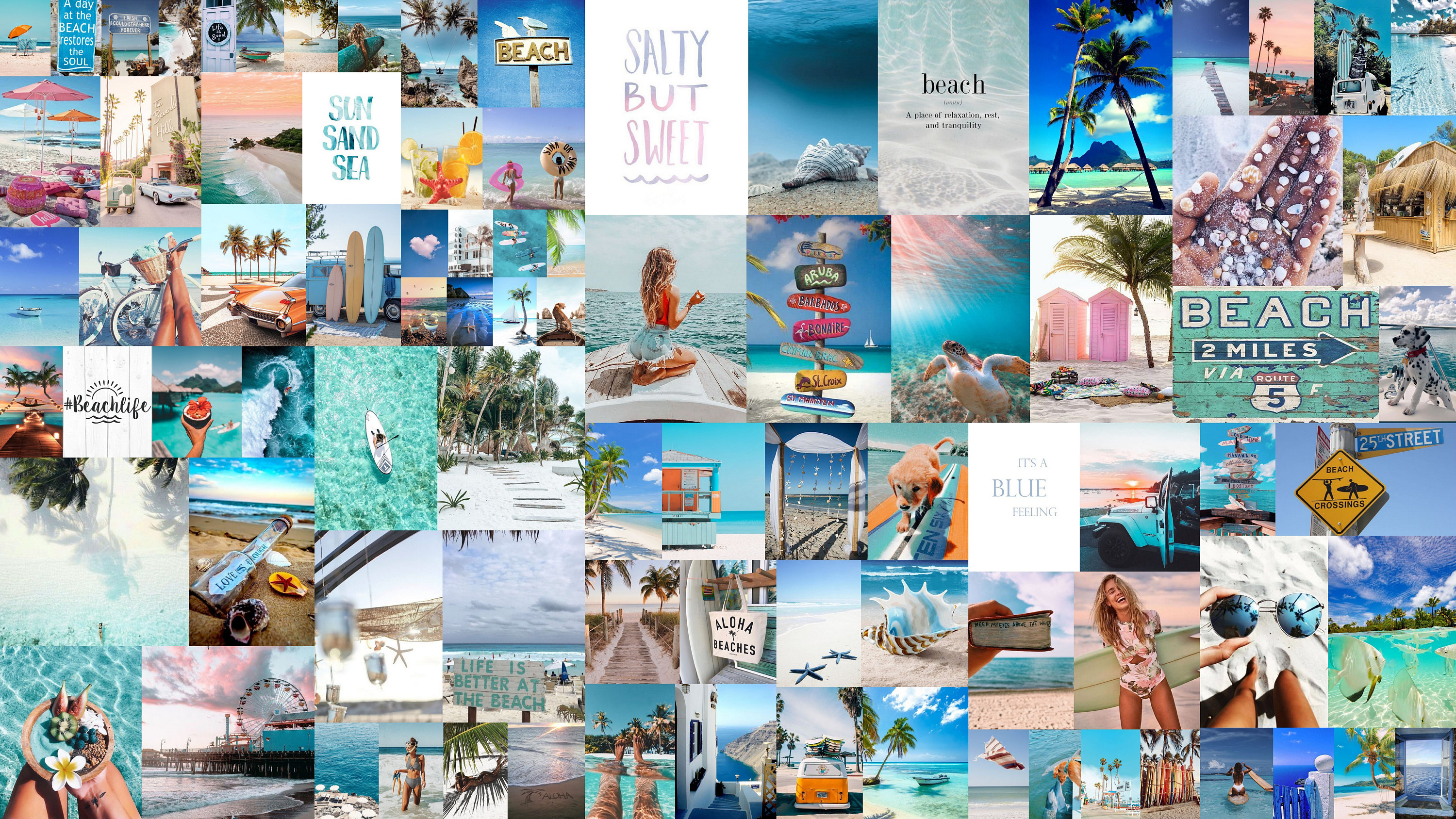 Beach Blue Aesthetic Wall Collage Kit 80 Pieces / Beach Vibe Blue Tone ...