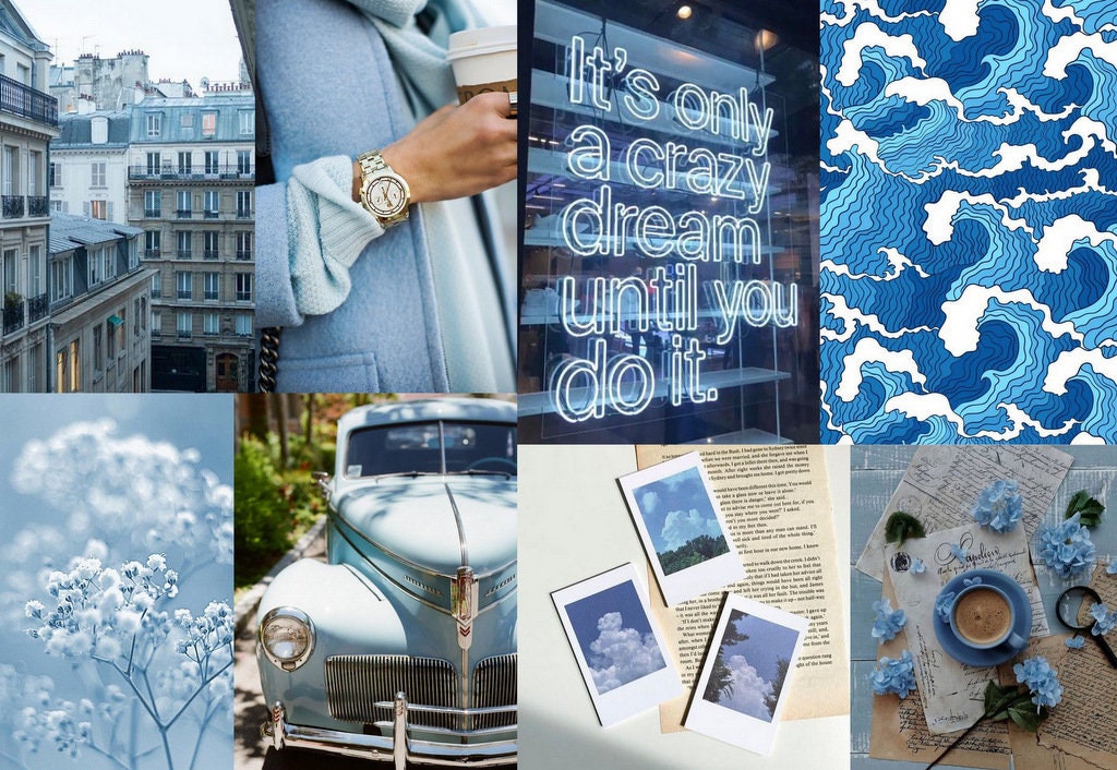 Blue Bougee Wall Collage Kit 45 Pieces Aesthetic Beautifull Bluish ...