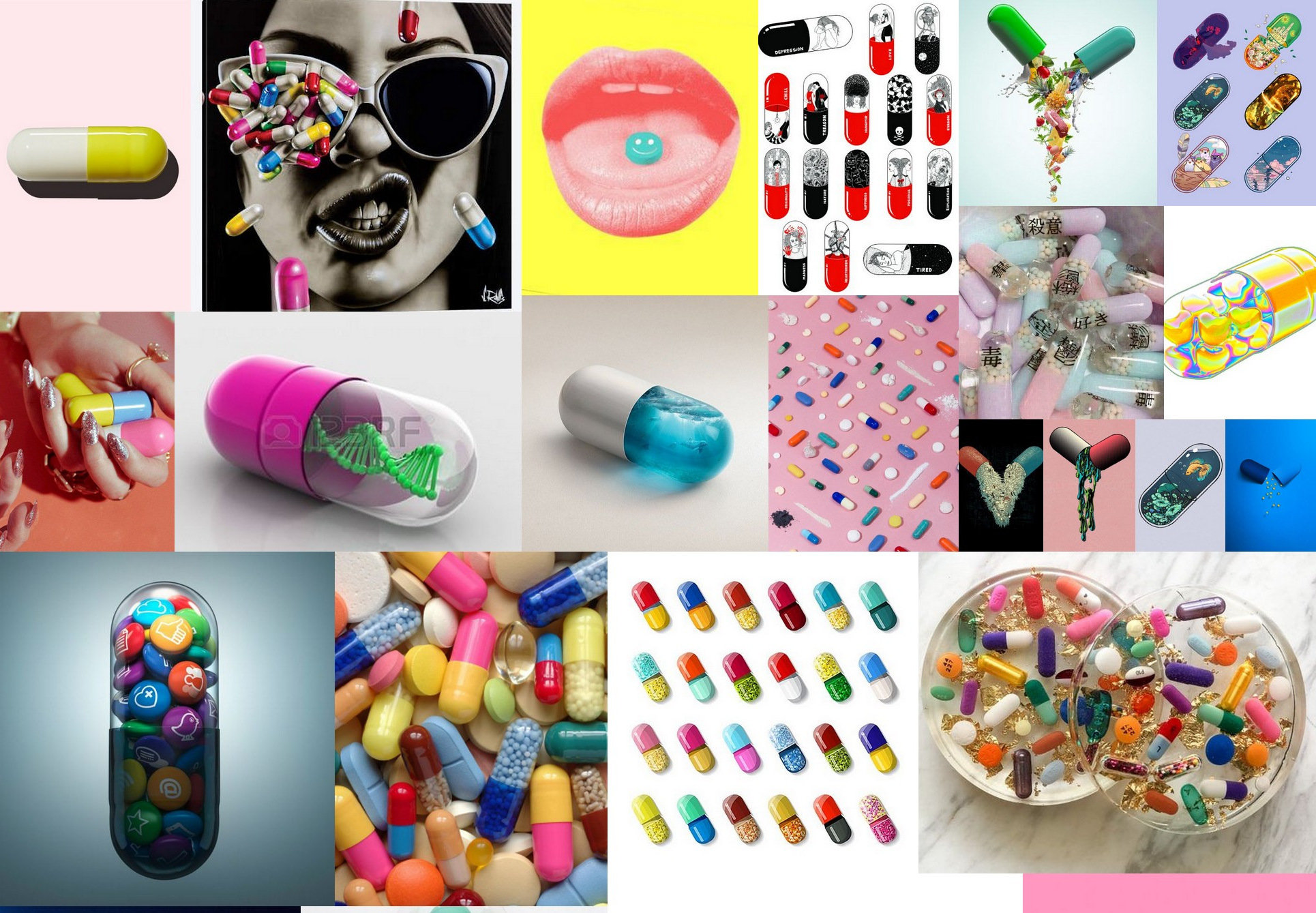 Pill Aesthetic Wall Collage Kit 70 Pcs Printable Multi Colors Pills ...