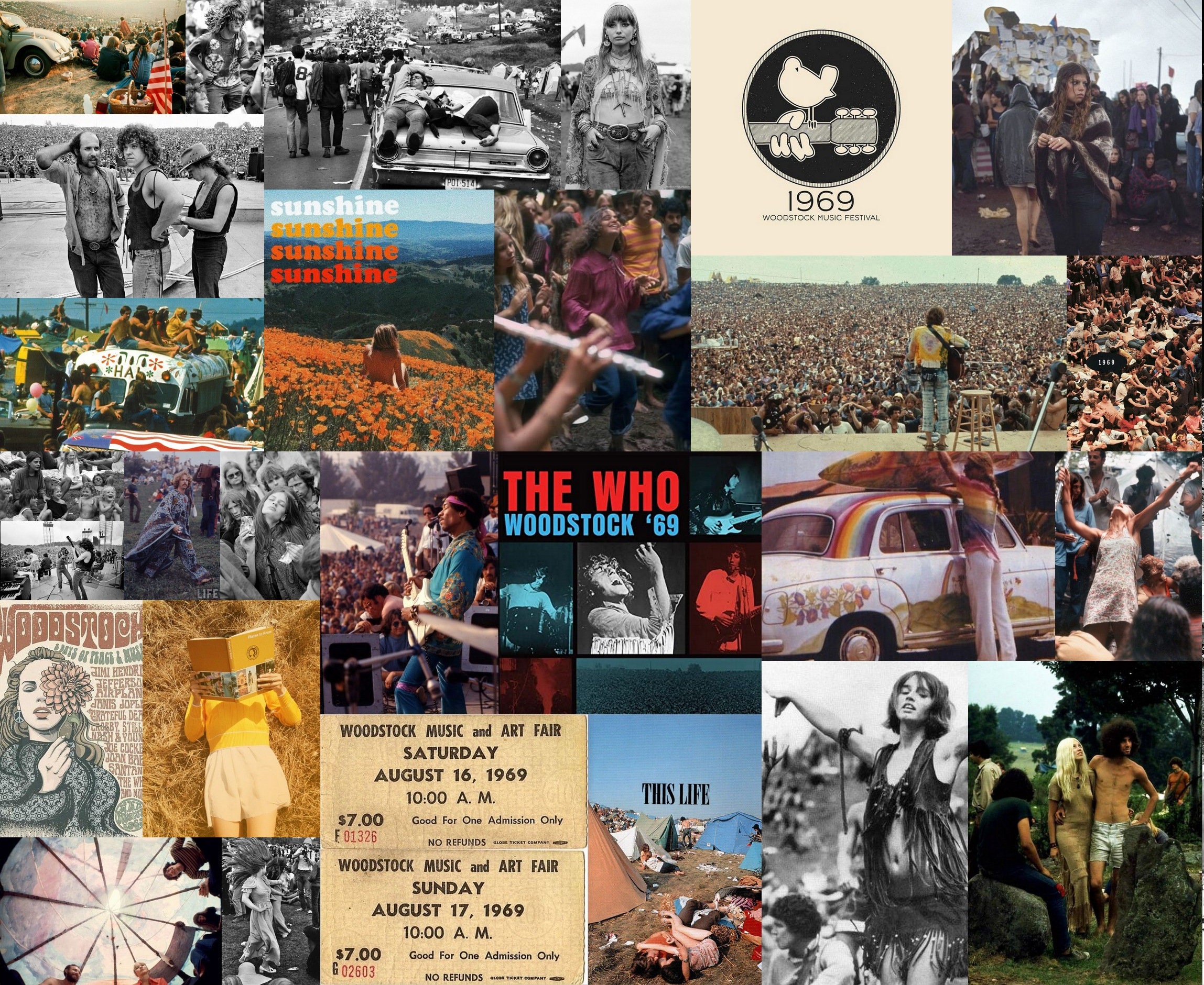 Woodstock Wall Collage Kit 88 Pieces / 1969 Hippie Era / Concert ...