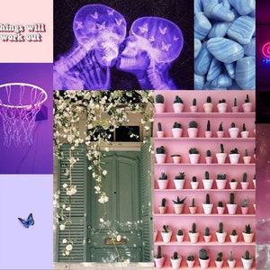 Multi Color Aesthetic Wall Collage Kit 50 Pieces Pink Blue Purple Green ...