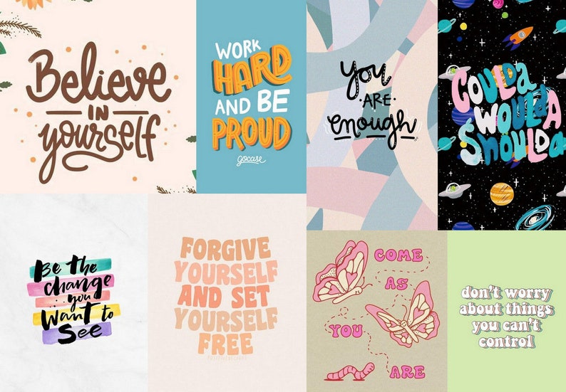 Inspirational Quotes Aesthetic Wall Collage Kit 50 Pieces Printable ...