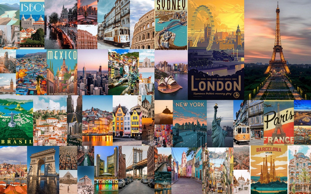World Cities Aesthetic Wall Collage Kit 50 Pieces Paris London New York ...