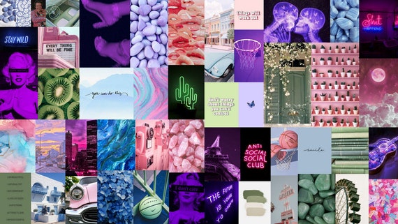 Multi Color Aesthetic Wall Collage Kit 50 Pieces Pink Blue - Etsy