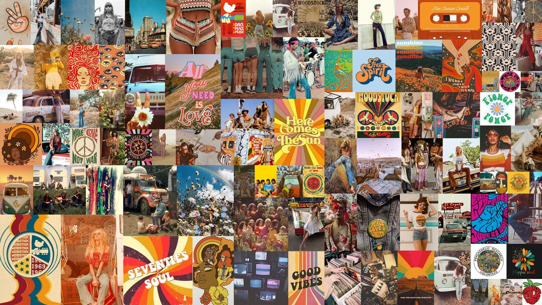 Retro Vibes Aesthetic Wall Collage Kit 95 Pieces / Hippie - Etsy