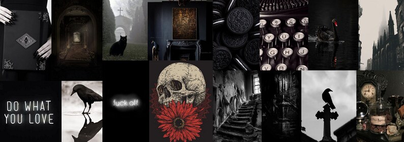Gothic Chic Aesthetic Wall Collage Kit 80 Pieces Black Magic Printable ...