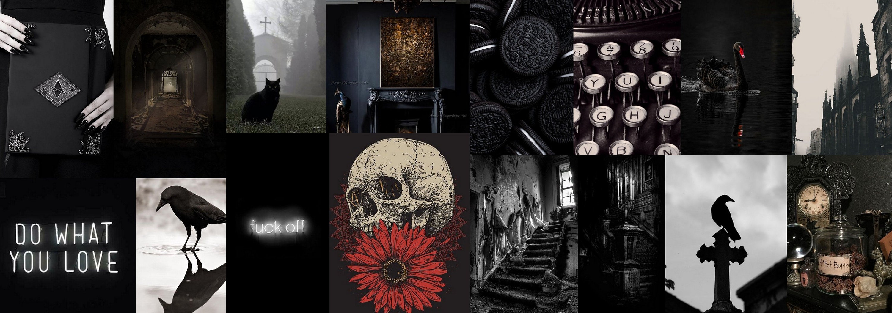 Gothic Chic Aesthetic Wall Collage Kit 80 Pieces Black Magic Printable ...