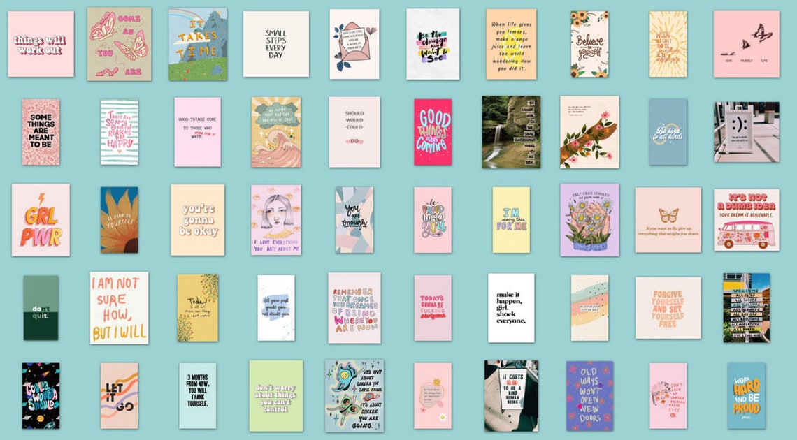 Inspirational Quotes Aesthetic Wall Collage Kit 50 Pieces Printable ...
