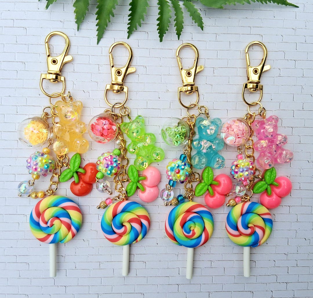 Gummy Bear Lollipop Keychain, Cherry Candy Purse Charm, Keychain ...