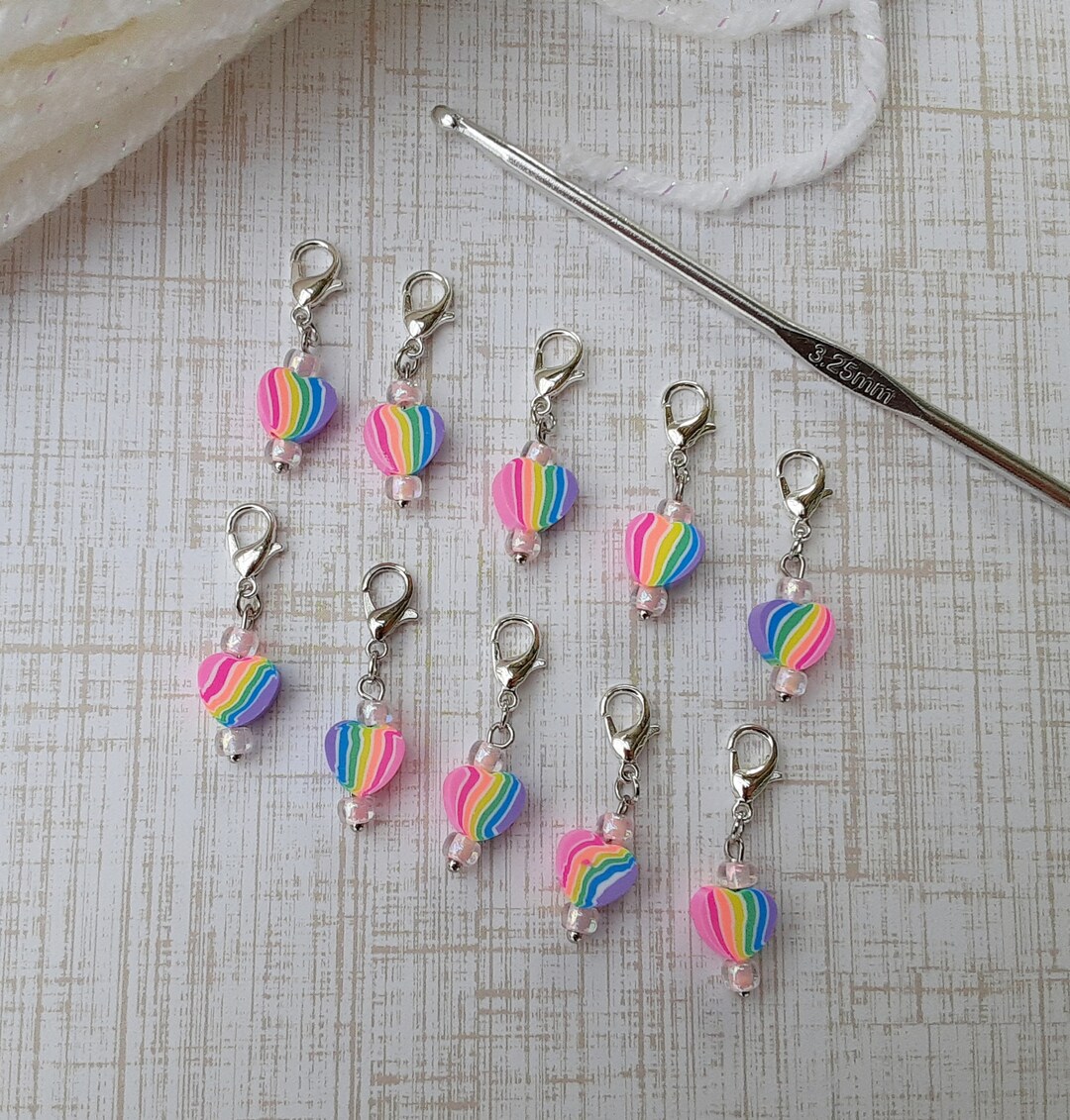 Rainbow Heart Stitch Marker Set, Place Markers for Knitting and Crochet ...