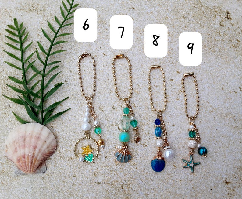 Blue Mermaid Ocean Beachy Purse Charms Starfish Seashell Beaded Pearl ...