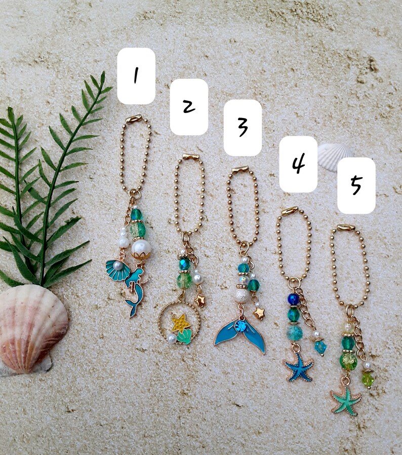 Blue Mermaid Ocean Beachy Purse Charms Starfish Seashell Beaded Pearl ...