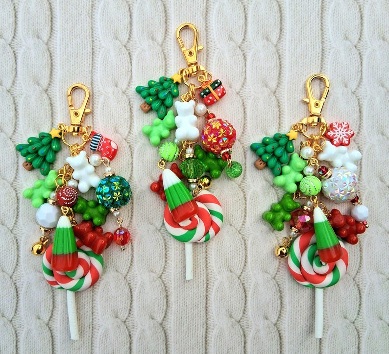 Christmas Candy Bag Charm, Holiday Keychain, Gummy Bear Lollipop Purse ...