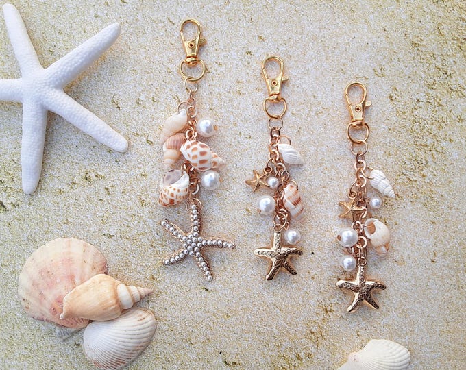 Seashell Pearl Starfish Purse Charm Beaded Tote Bag Dangle Beach ...