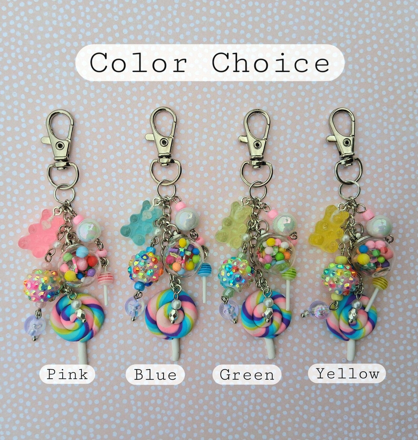 Pastel Candy Keychain, Gummy Bear & Lollipop Purse Charm, Beaded ...