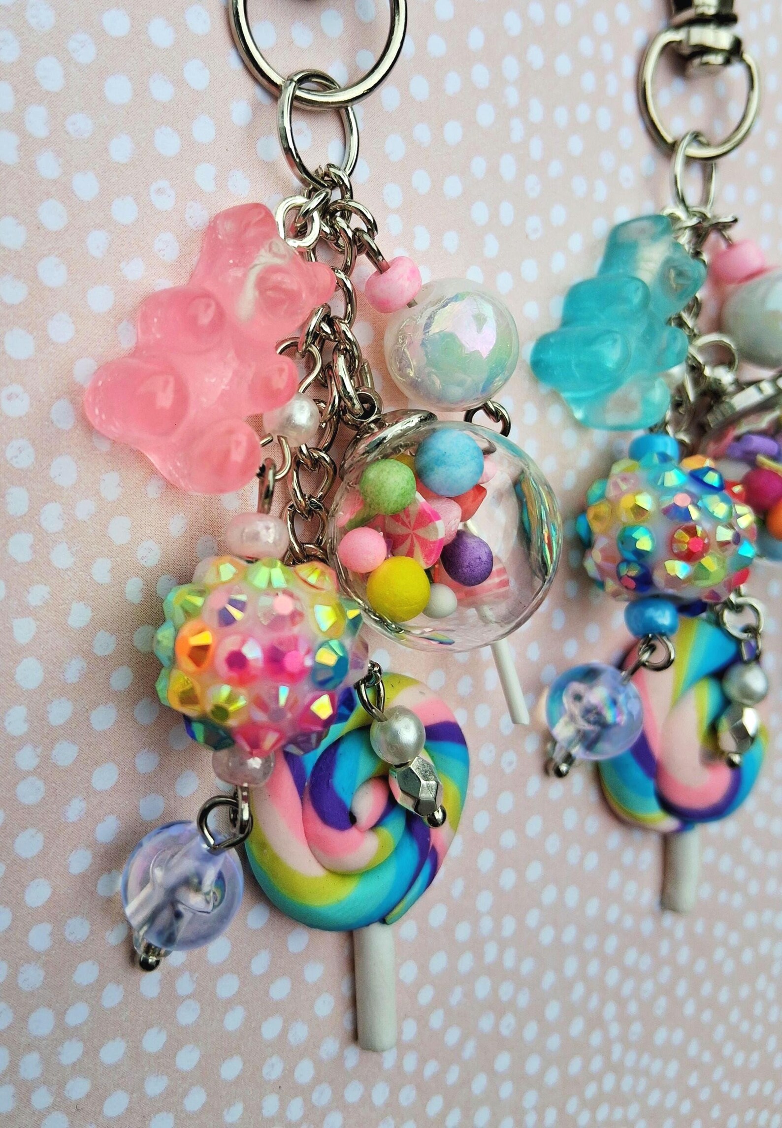Pastel Candy Keychain, Gummy Bear & Lollipop Purse Charm, Beaded ...