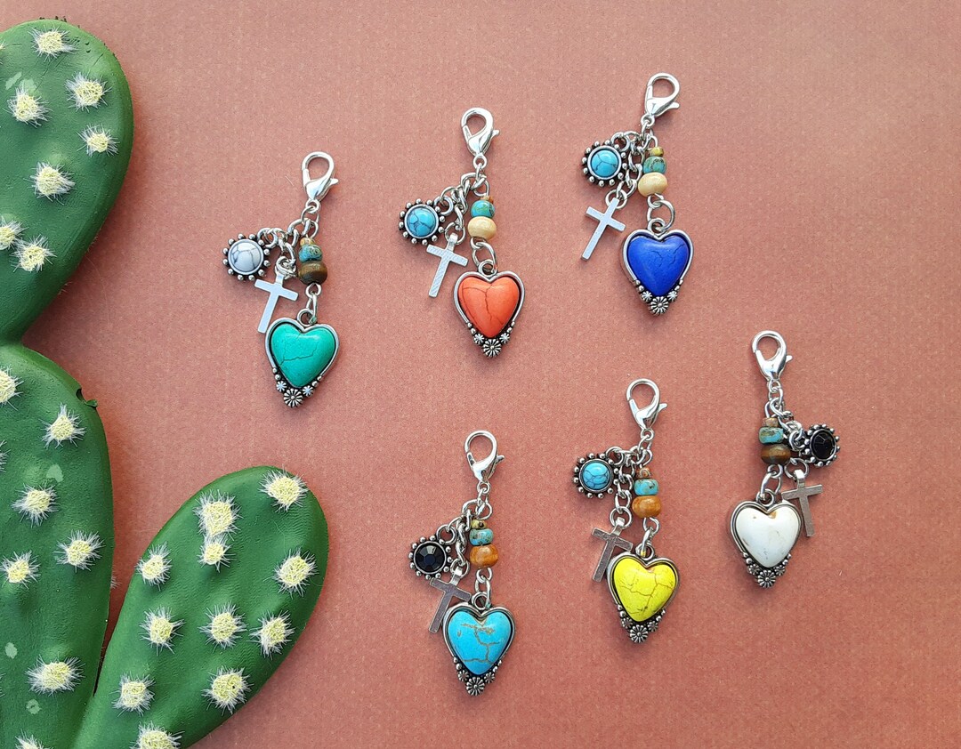 Southwest Heart and Cross Purse Charms Western Style Zipper Charms for ...