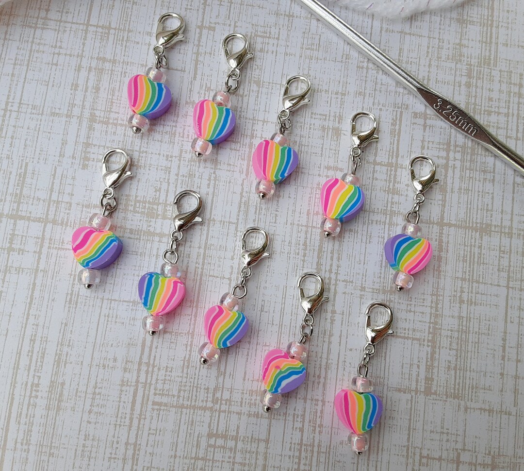 Rainbow Heart Stitch Marker Set Progress Markers for Crochet Colorful ...