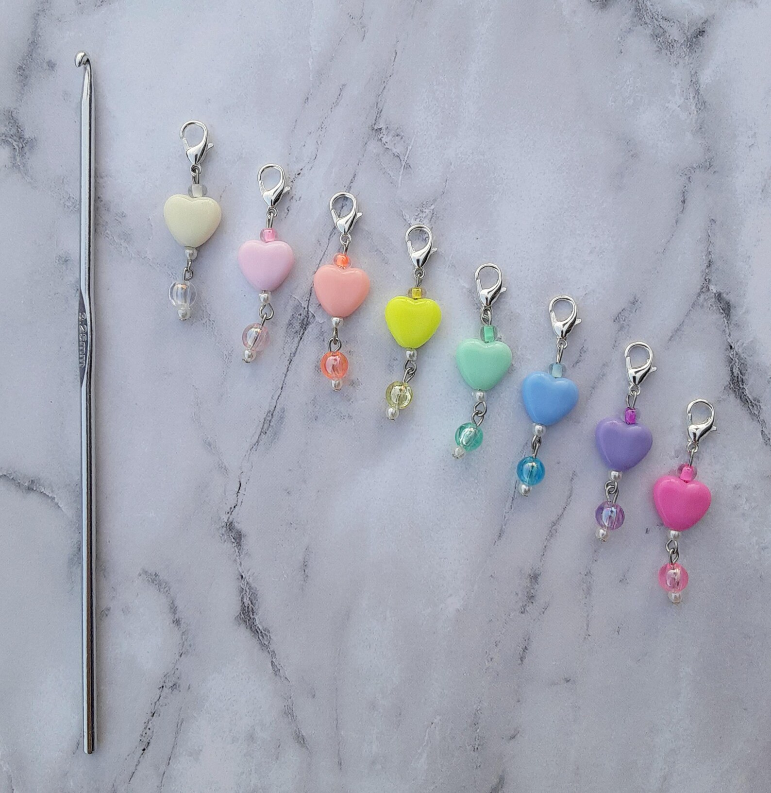 Pastel Hearts Amigurumi Stitch Markers for Crochet, Dangle Charm Colorful Fun Notions for Yarn ...