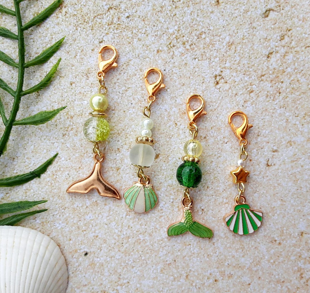 Ocean Charm: Green Seashell Beaded Zipper Pull, Purse Dangle - Etsy