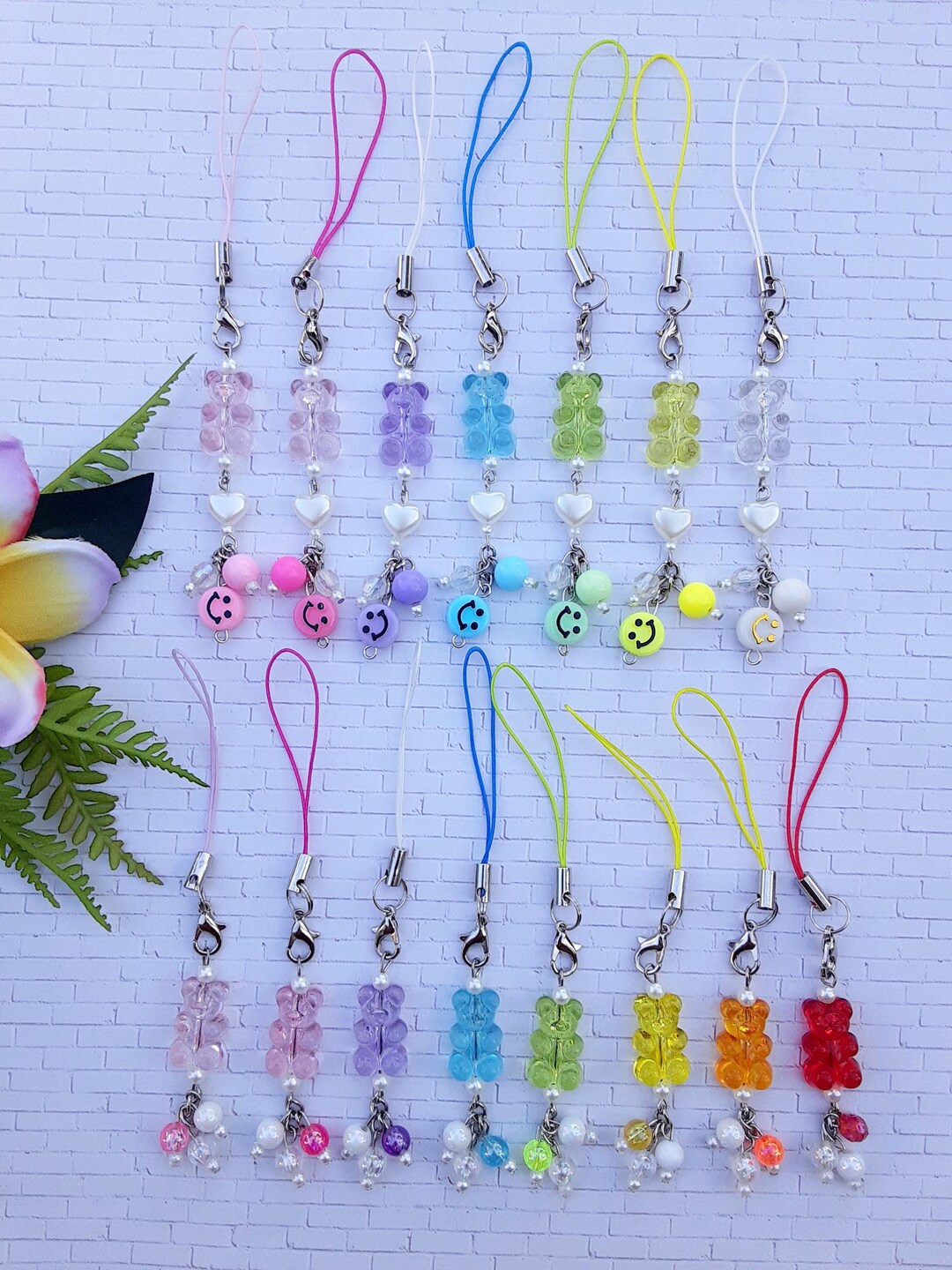Gummy Bear Dangle Keychain Teddy Bear Handbag Charm Bright Colorful Backpack Beaded Accessory ...