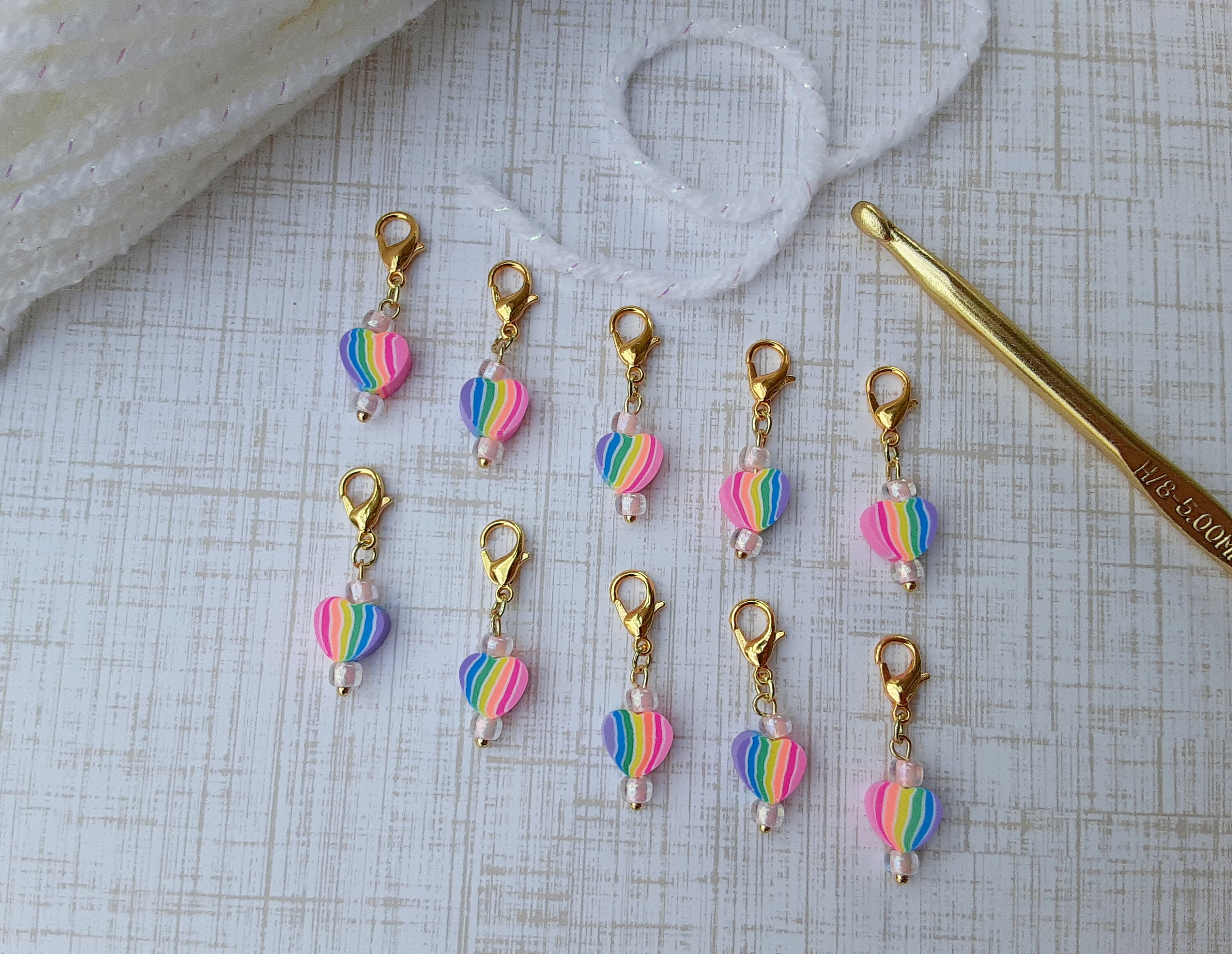Rainbow Heart Stitch Marker Set, Place Markers for Knitting and Crochet ...