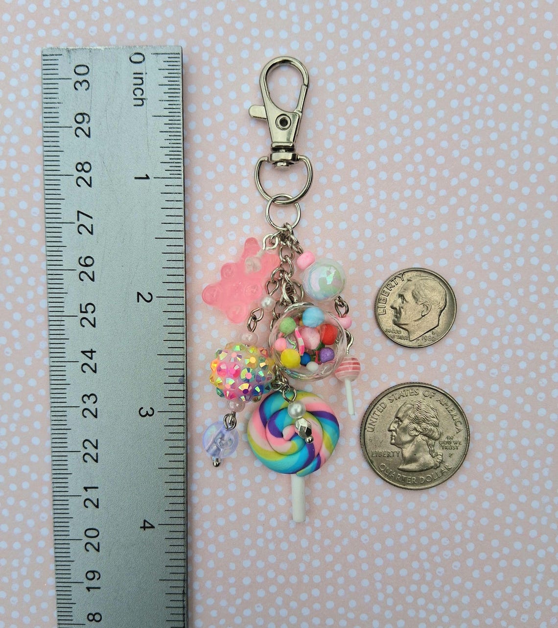 Pastel Candy Keychain, Gummy Bear & Lollipop Purse Charm, Beaded ...