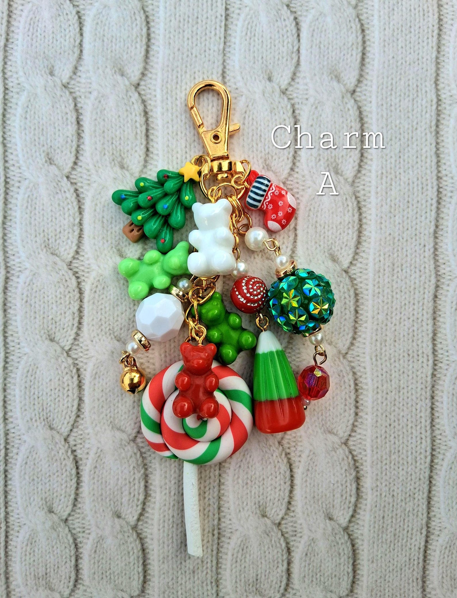 Christmas Candy Bag Charm, Holiday Keychain, Gummy Bear Lollipop Purse ...