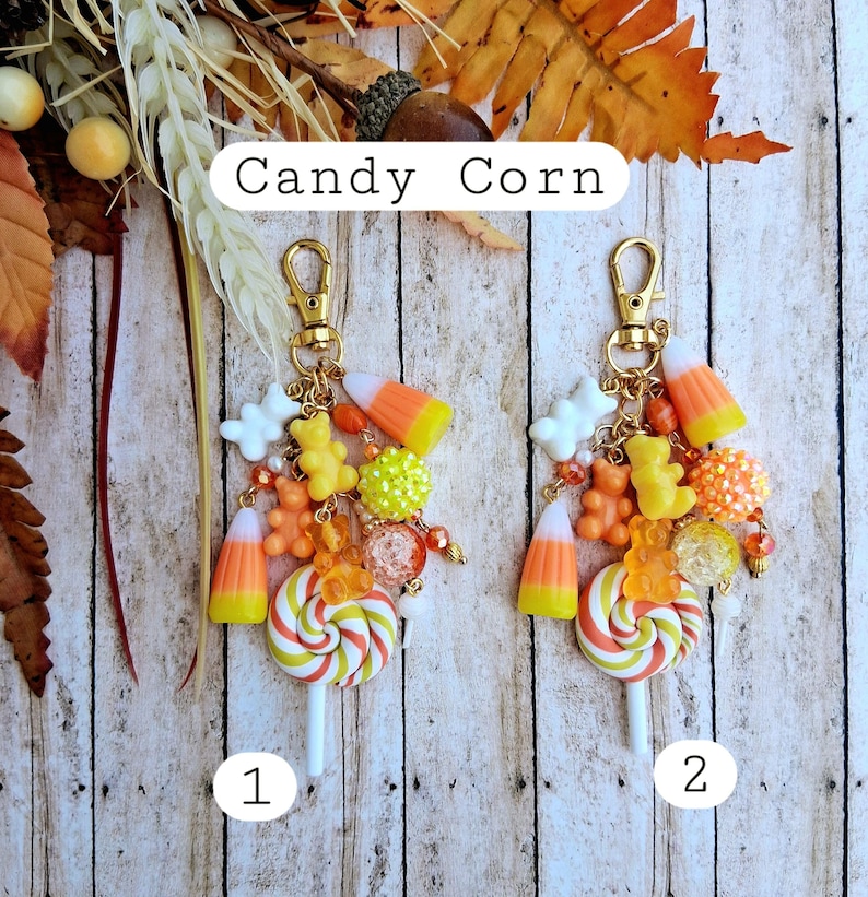 Candy Corn Bag Charm: Autumn Gummy Bear Lollipop Purse Dangle - Etsy