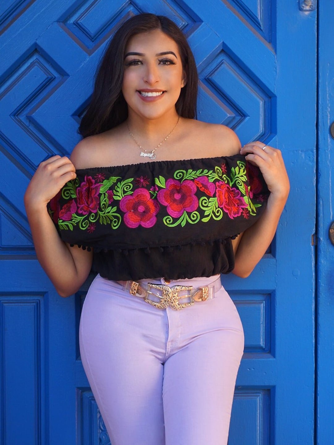 Floral off the Shoulder Mexican Crop Top Traditional Mexican Blouse ...