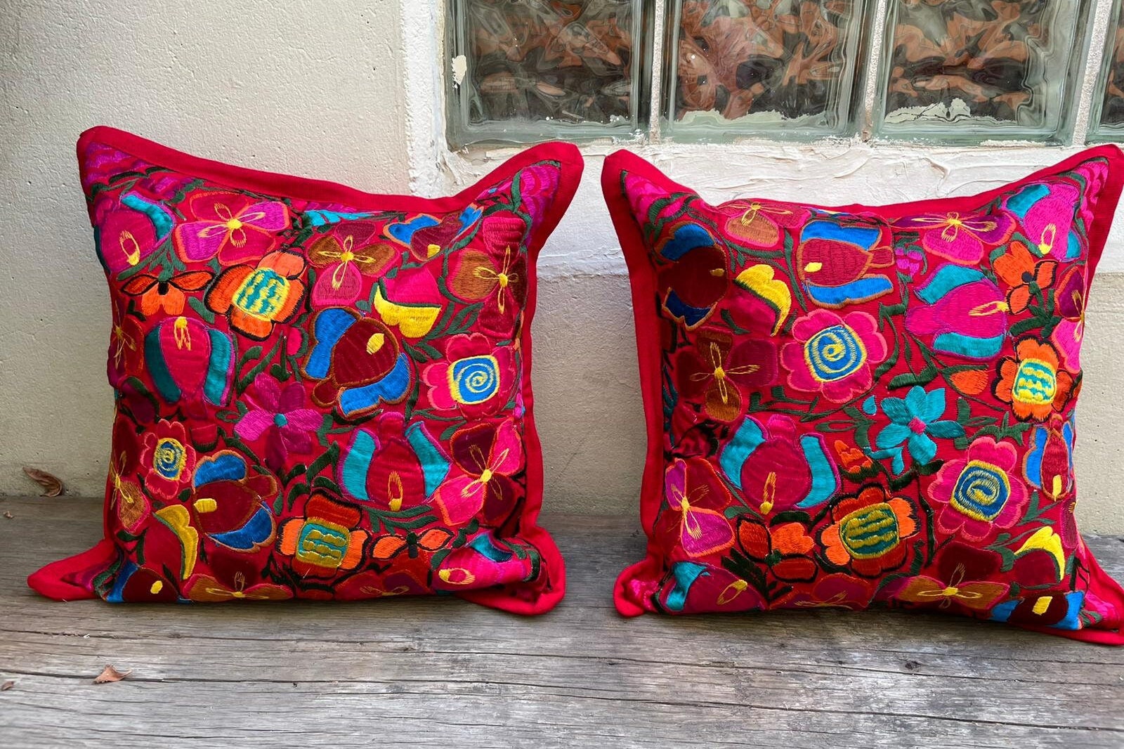 Mexican Embroidered Pillows Set of Two Cojines Mexicanos - Etsy