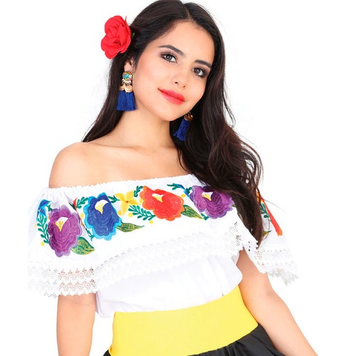 Artisanal Floral off the Shoulder Mexican Top Traditional - Etsy