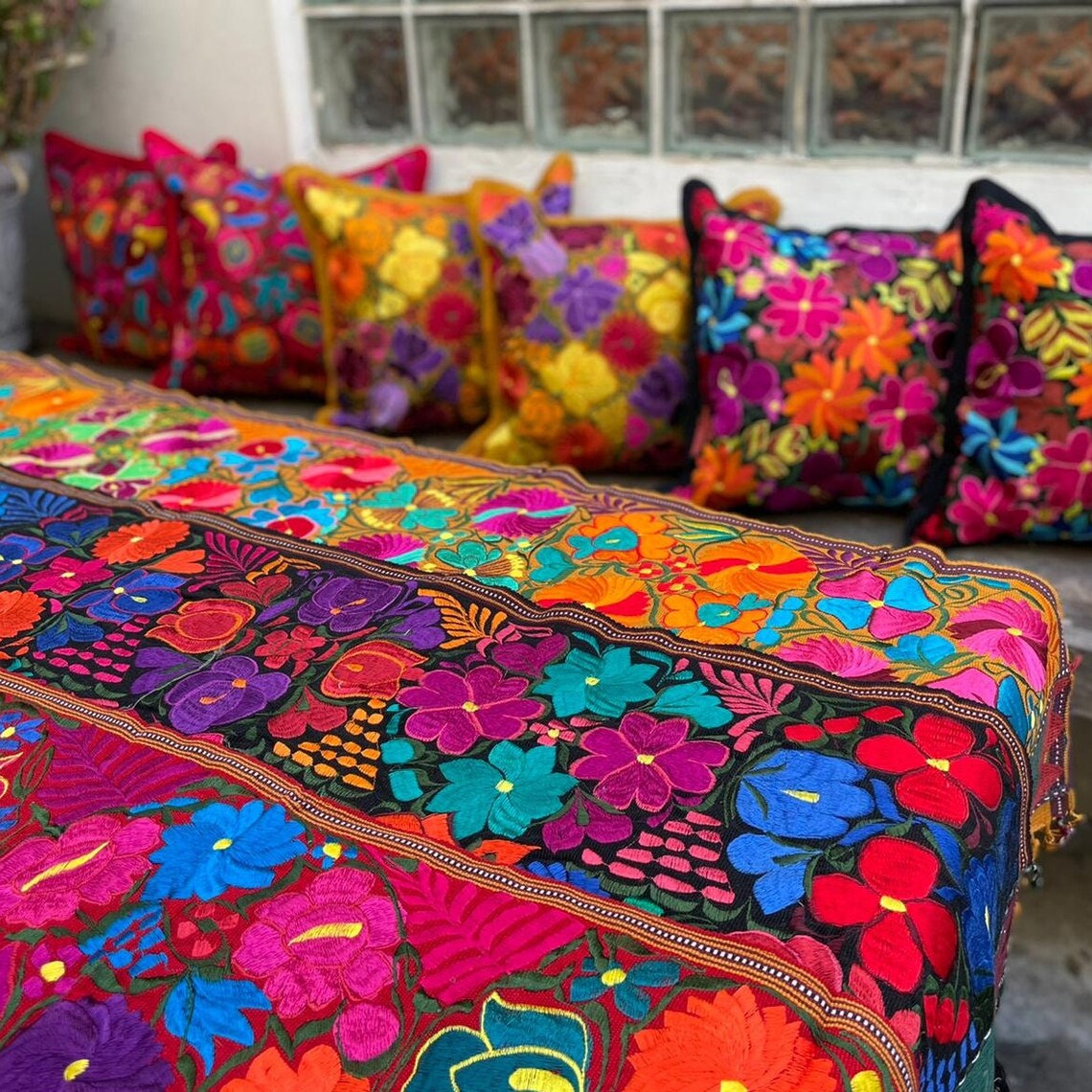 Mexican Embroidered Pillows Set of Two Cojines Mexicanos - Etsy