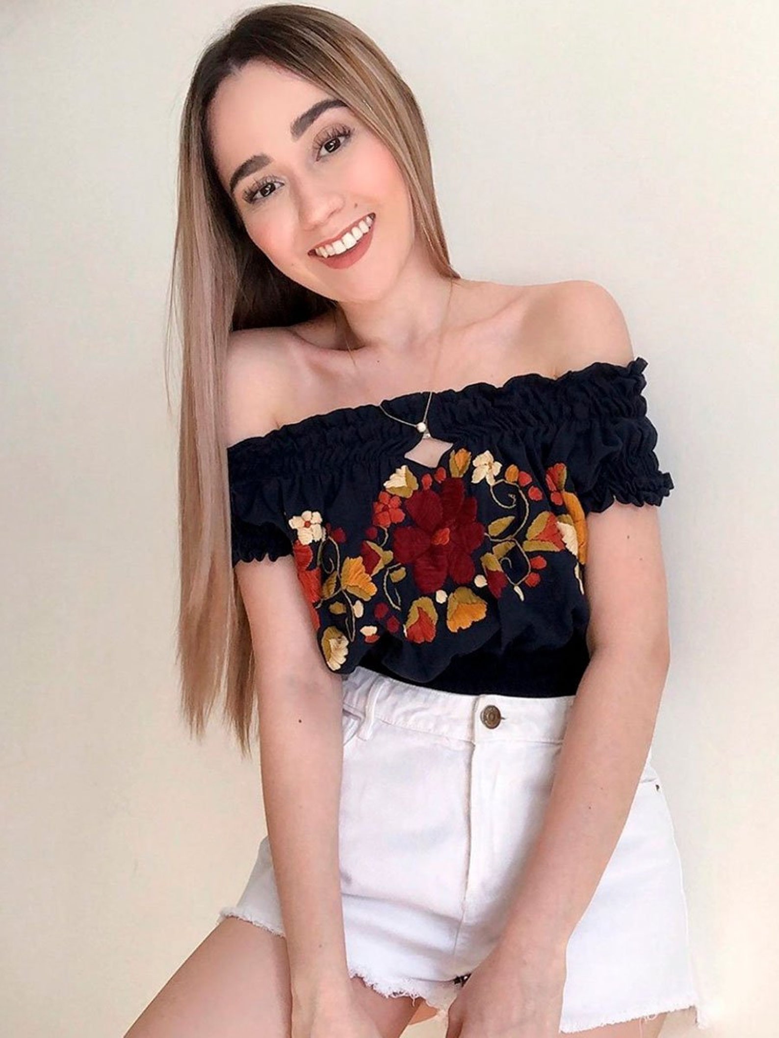 Floral off the Shoulder Mexican Crop Top Traditional Mexican - Etsy