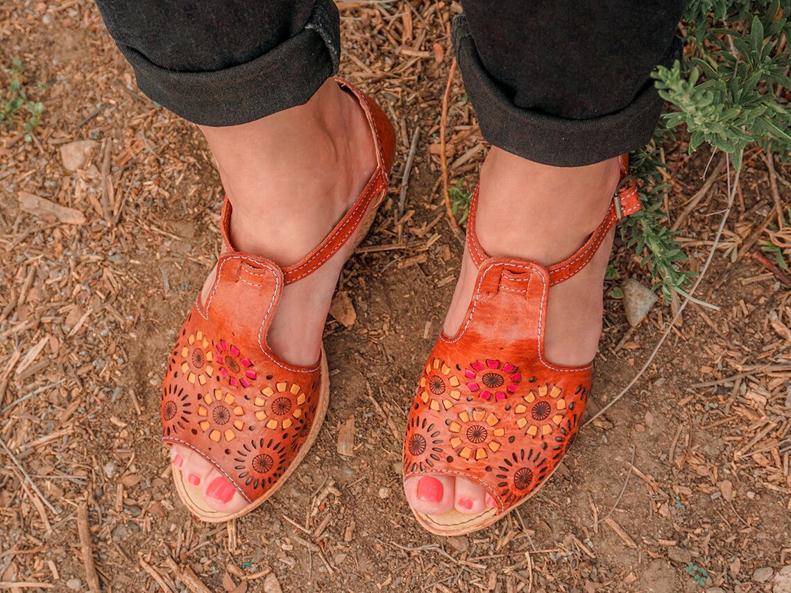 Mexican Leather Shoes Hand Woven Colorful Mexican Wedges | Etsy